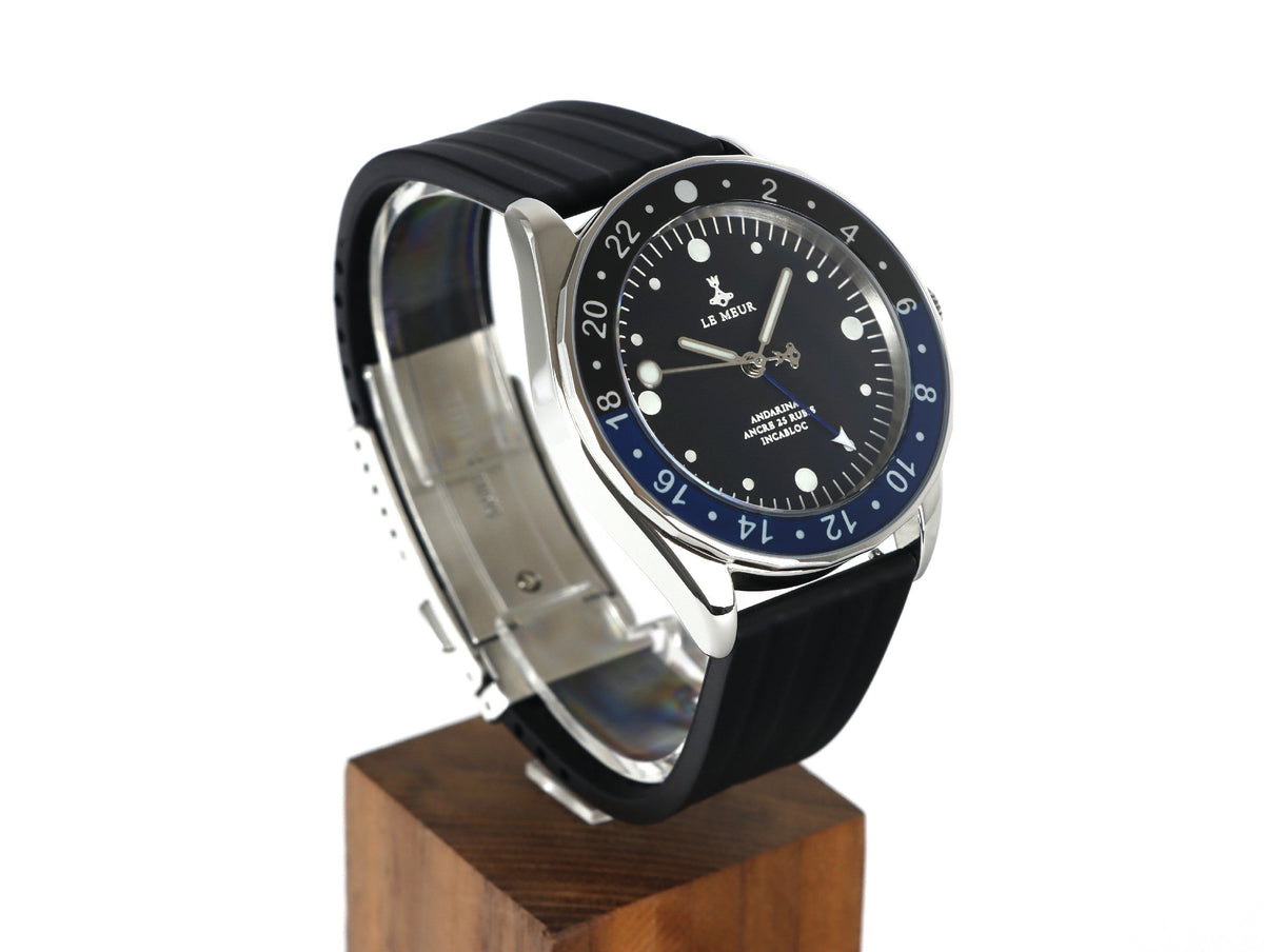 Montre Le Meur - Andarina 38 mm - Lunette GMT Bleue – Montres Le Meur
